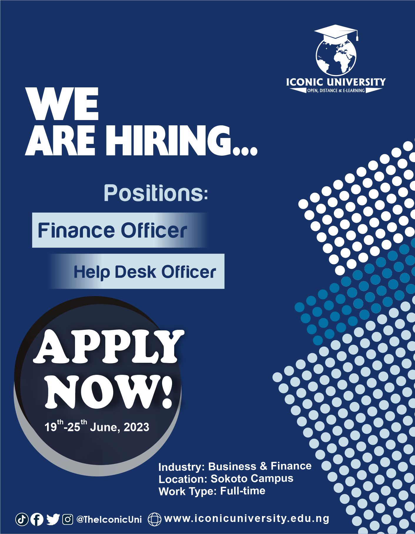Call for Application: Finance & Help Desk Officer at Iconic University ...