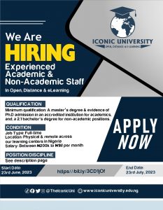 Call for Application: Academic & Non-Academic Staff at Iconic ...